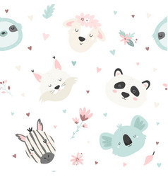 Seamless pattern with cute animals and lettering Vector Image
