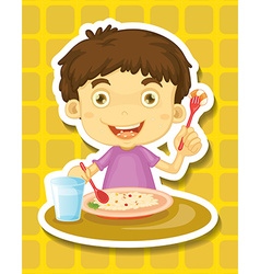 Boy eating vegetables Royalty Free Vector Image