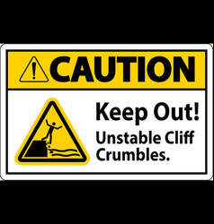 Caution sign keep out unstable cliff crumbles Vector Image