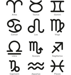 Set of simple zodiac signs with captions Vector Image
