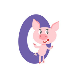 Number one with cute cartoon pig isolated on white