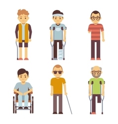 Cartoon disabled teen kids playing set Royalty Free Vector