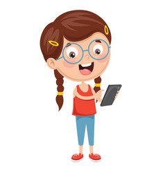 Kids using tablet with education icons Royalty Free Vector
