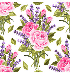 Frame rose and lavender flowers on a white Vector Image