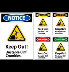 Warning sign keep out unstable cliff crumbles Vector Image