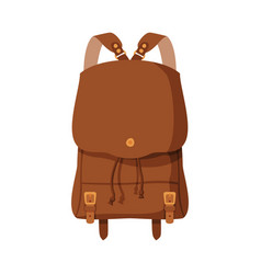 Brown backpack front view travel bag Royalty Free Vector