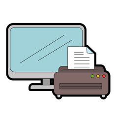 Computer desktop with printer Royalty Free Vector Image