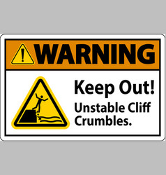 Warning sign keep out unstable cliff crumbles Vector Image