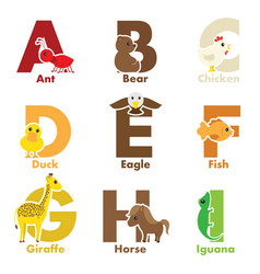 Alphabet with animals a to i Royalty Free Vector Image