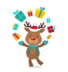 Merry christmas santa claus snowman and reindeer Vector Image