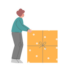 Happy boy pushing wooden box Royalty Free Vector Image