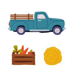Blue pickup agricultural transport cartoon style Vector Image