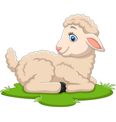 Cute lamb cartoon sitting on grass Royalty Free Vector Image