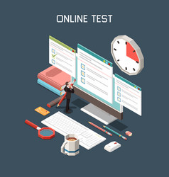 Online exam isometric banner Royalty Free Vector Image