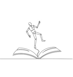 Continuous one line drawing robot hovering over Vector Image