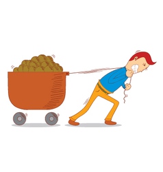 Person or boy pulling another man in cart cartoon Vector Image