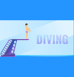Diving board and girl in red swimsuit jumps from Vector Image