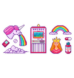 Pixel art set - 8 bit green Royalty Free Vector Image