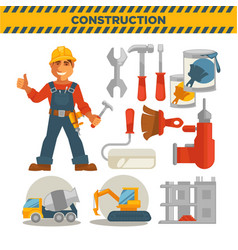 Builder with tools and professional equipment Vector Image