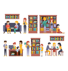 Reading people cartoon diverse characters Vector Image