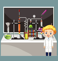Science teacher and student in classroom Vector Image