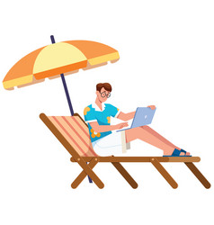 Man wearing swimsuit seated in beach chair Vector Image