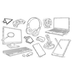 Different computer devices in hand drawn style Vector Image