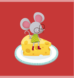Mouse eating cheese in the house Royalty Free Vector Image