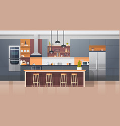 Flat kitchen interior design Royalty Free Vector Image
