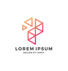 P letter logo initial line art outline monoline Vector Image