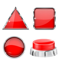 Red glass button shiny round 3d web icon Vector Image