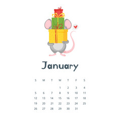 Calendar template with red hibiscus for january Vector Image
