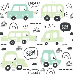 Seamless pattern with hand drawn retro racing cars