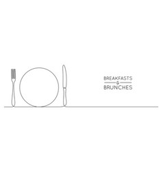 Continuous one line drawing plate khife and fork Vector Image