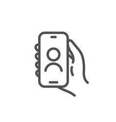 Hand holding phone digital communication line art Vector Image