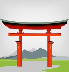 Japanese red gate traditional oriental landmark Vector Image