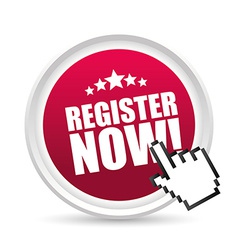 Hand holding megaphone with register now speech Vector Image