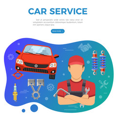 Car service poster with hand holding tools Vector Image