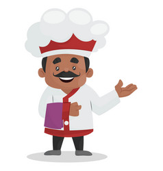 Funny chef cartoon bring bowl in the kitchen Vector Image