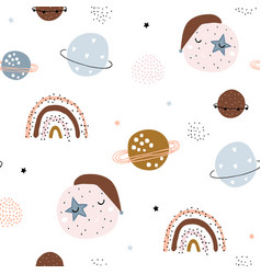Childish seamless pattern with hand drawn space Vector Image