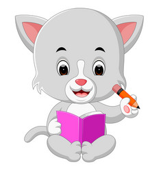 Cute pencil cartoon with book Royalty Free Vector Image