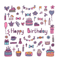 Hand drawn birthday elements set of party Vector Image