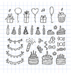 Hand drawn birthday elements set of party Vector Image