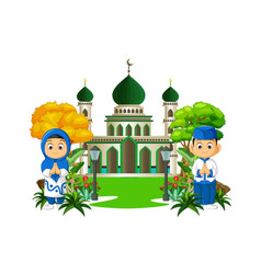 Islamic mosque with kids cartoon isolated Vector Image