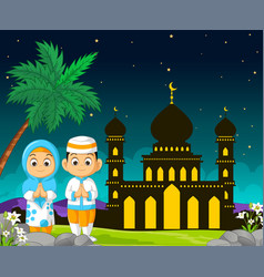Islamic mosque with kids cartoon isolated Vector Image