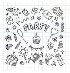 Hand drawn birthday elements set of party Vector Image