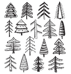 Set of doodle hand drawn christmas trees Vector Image
