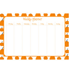 Weekly planner kids template with pumpkin Vector Image