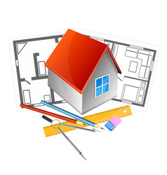 Home icon and pencil symbol in flat design Vector Image