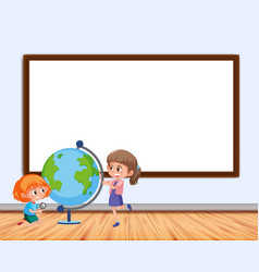 Frame design with board and students in classroom Vector Image